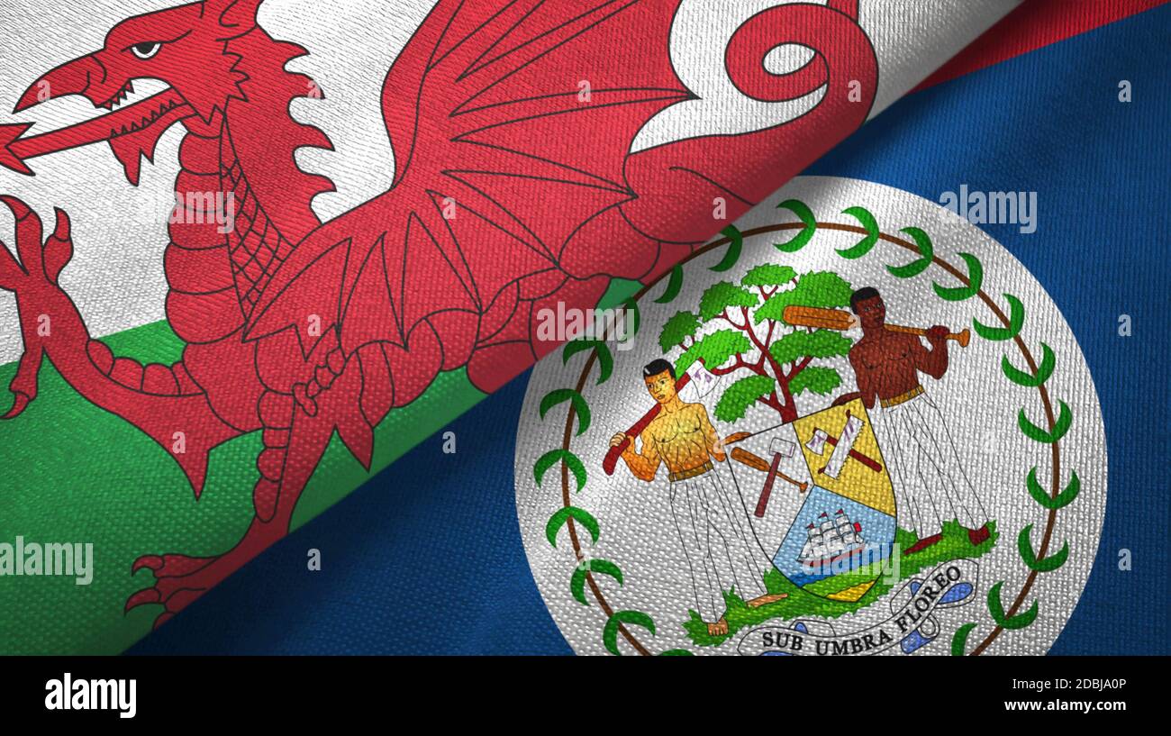Wales and Belize two flags textile cloth, fabric texture Stock Photo ...