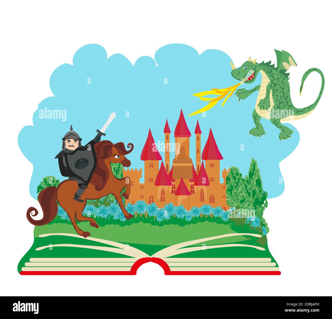 magic book – Knight fighting dragon Stock Photo - Alamy