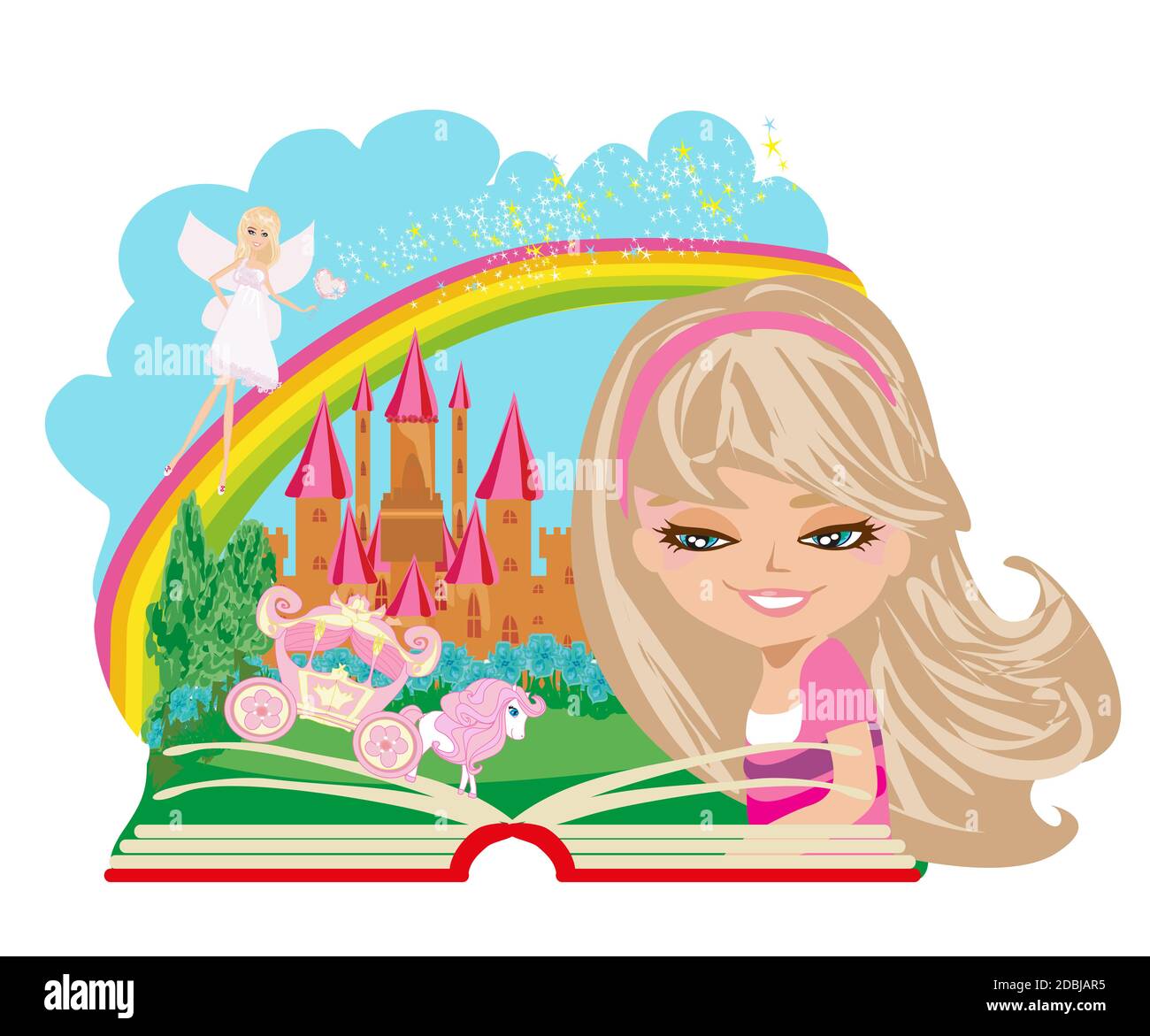 Little girl reading magic book Stock Photo - Alamy