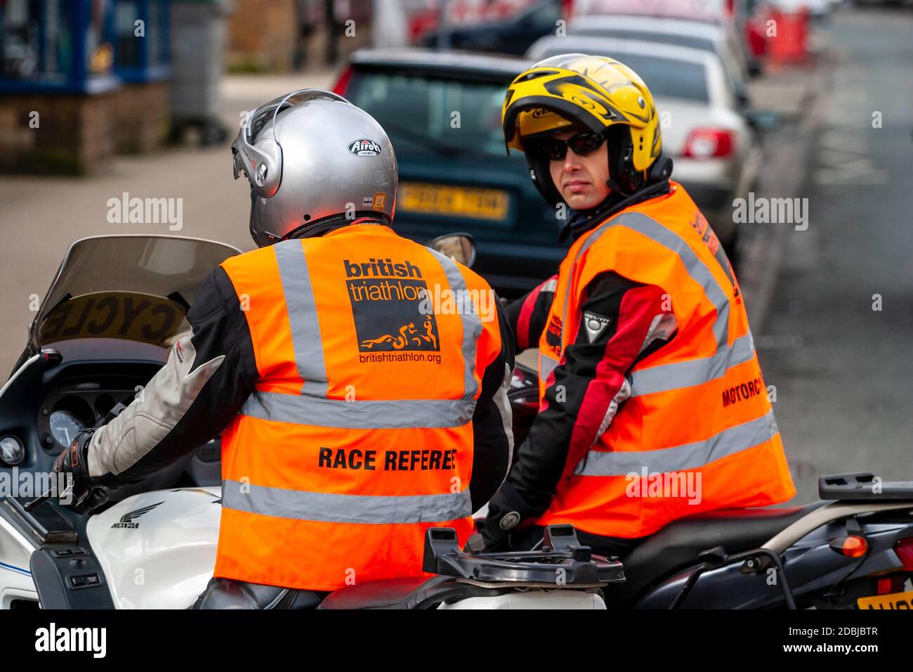 Race referees on motorbikes near the transition area of the Stokesley ...