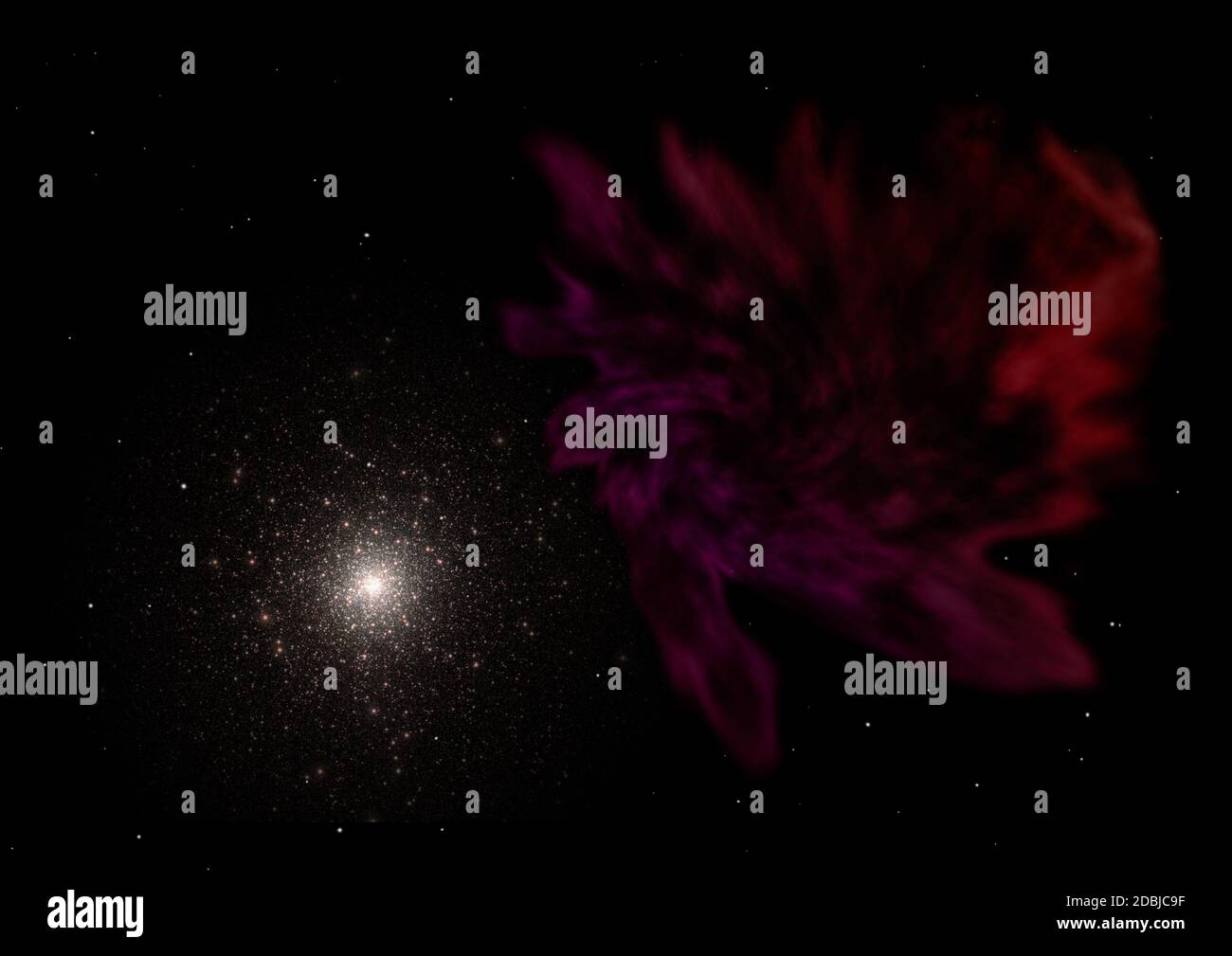 The view of the constellation in the cosmic nebula and the smoke is ...