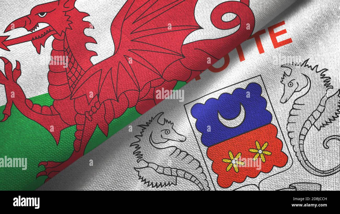 Wales and Mayotte two flags textile cloth, fabric texture Stock Photo - Alamy