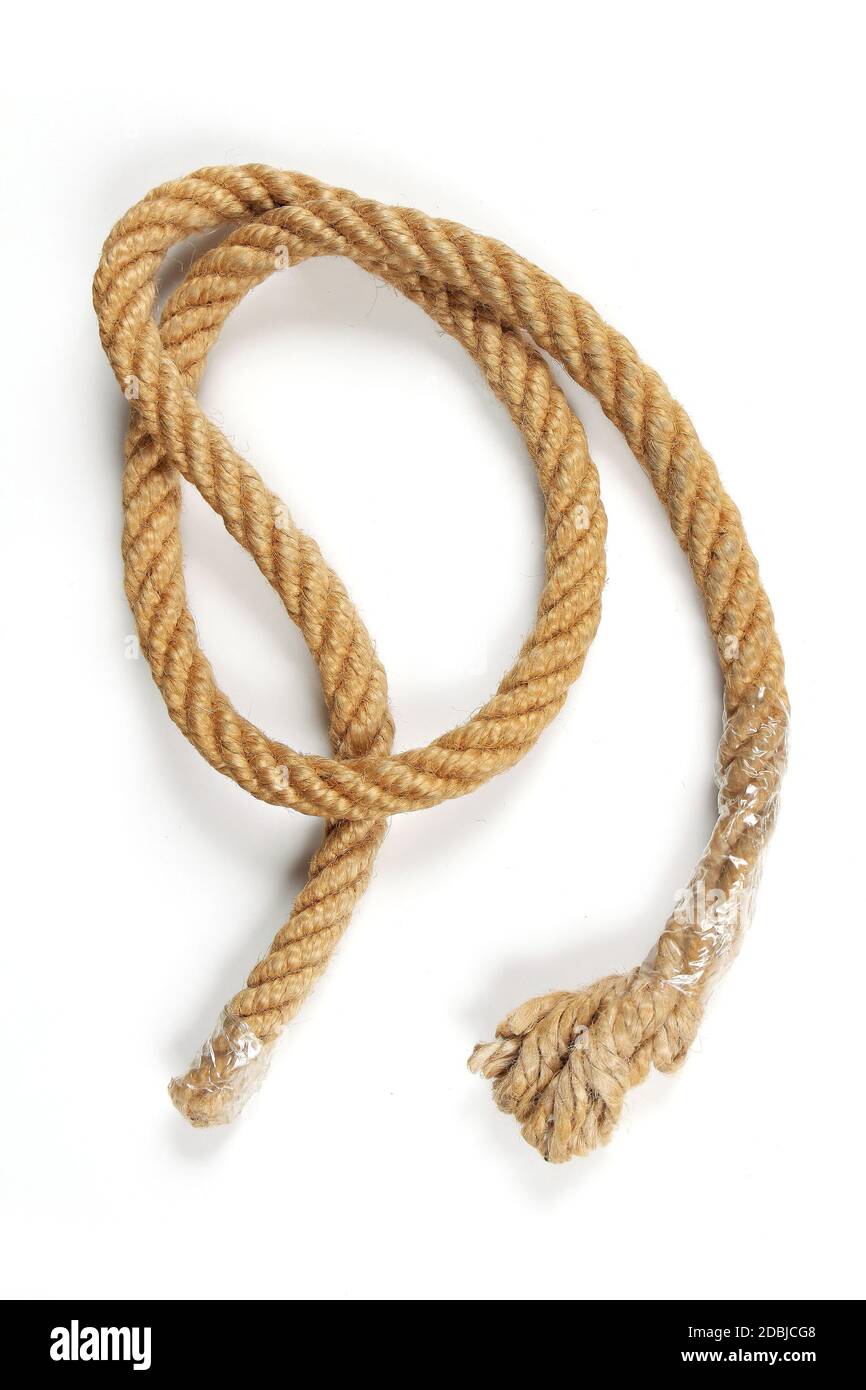 Rope material loop knot on white background Stock Photo - Alamy