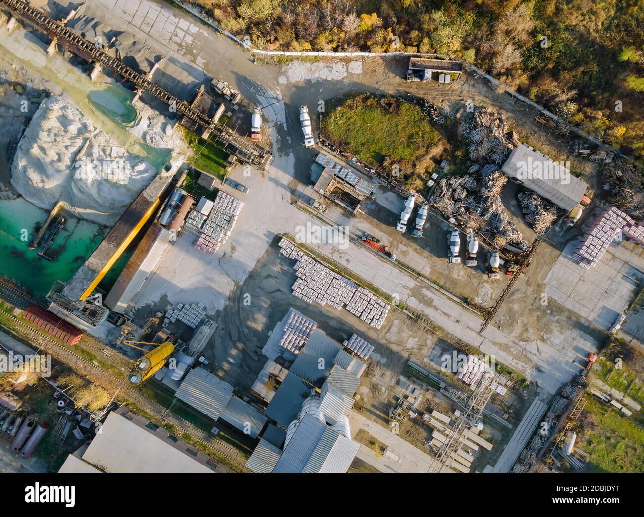 Aerial view of concrete batching plant industrial producing concrete ...