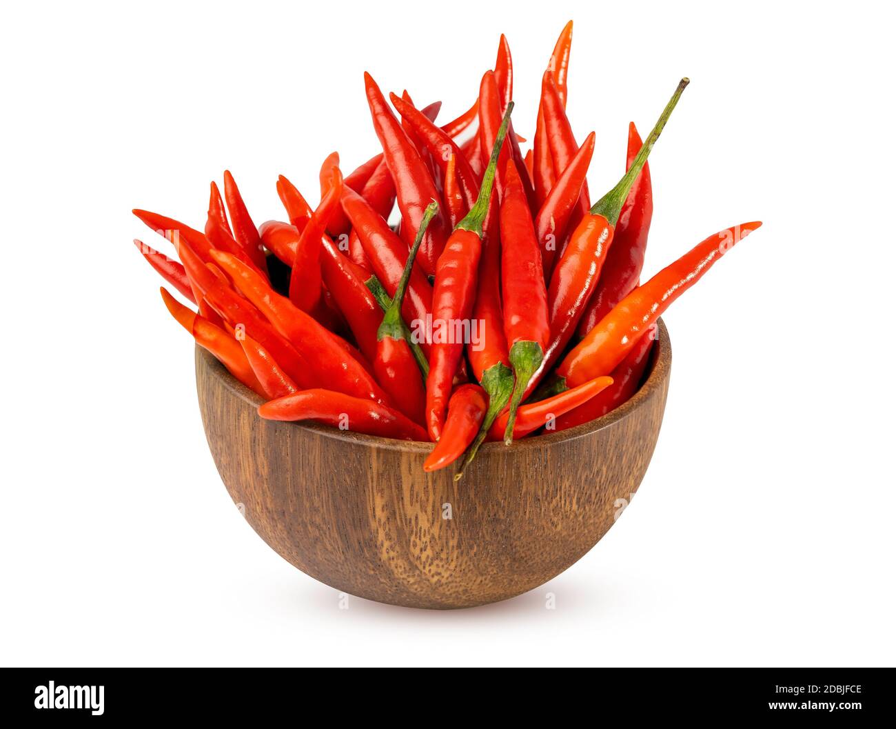 Red chilli peppers in wooden bowl isolate on white background with ...