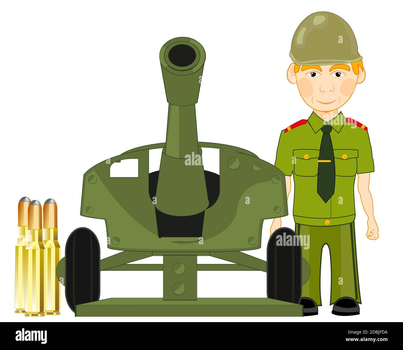 Vector illustration of the soldier of the artilleryman beside guns with ...