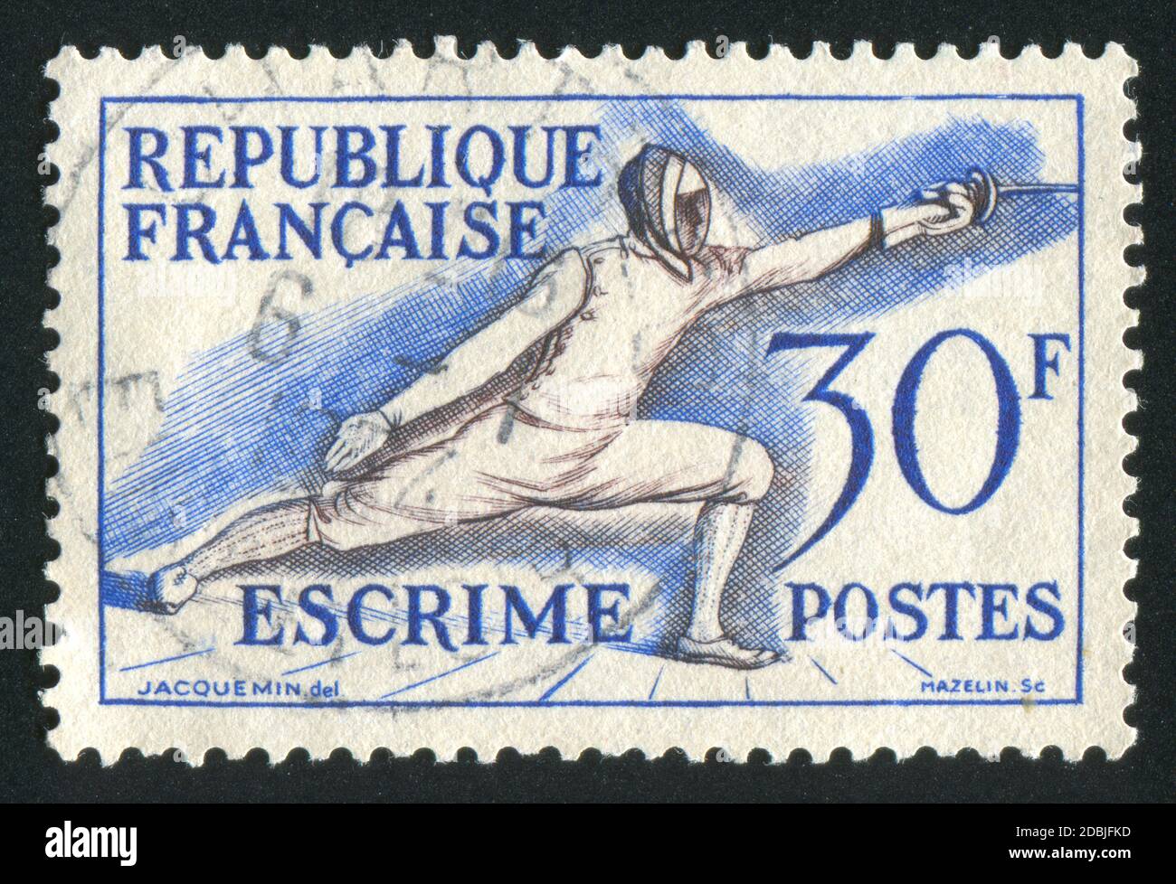 FRANCE - CIRCA 1953: stamp printed by France, shows fencing, circa 1953 ...