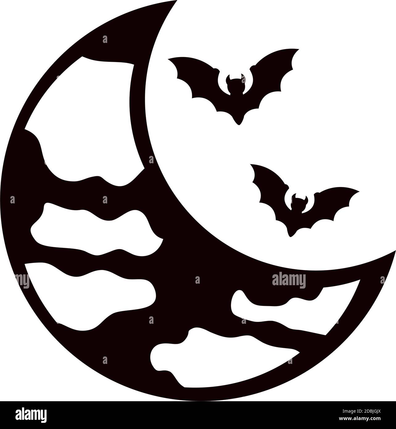 halloween bats flying with crescent moon silhouettes vector ...