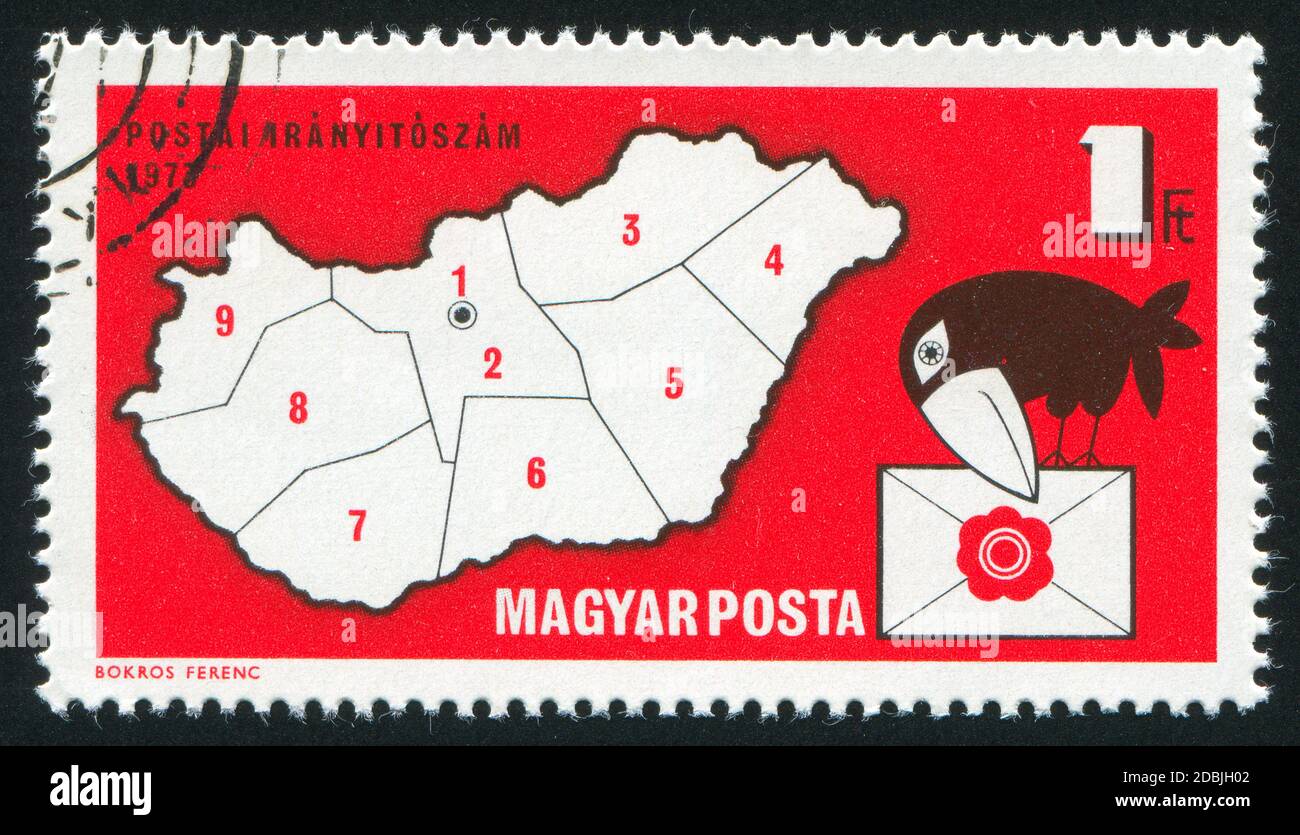 HUNGARY - CIRCA 1973: stamp printed by Hungary, shows Postal Zone Map ...