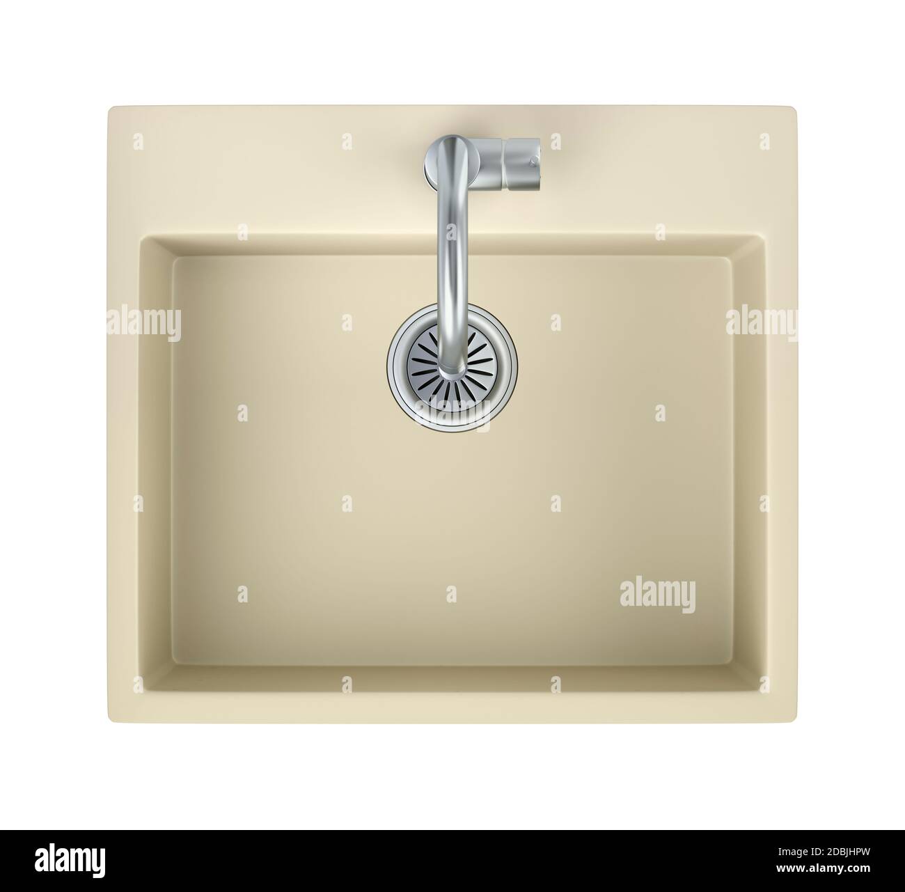 Kitchen sink and faucet isolated on white background, top view Stock ...