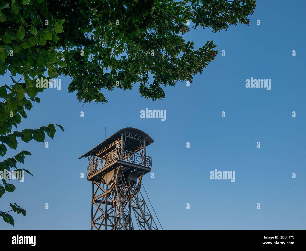 A beautiful steel winding tower from an old mine shortly before sunset ...