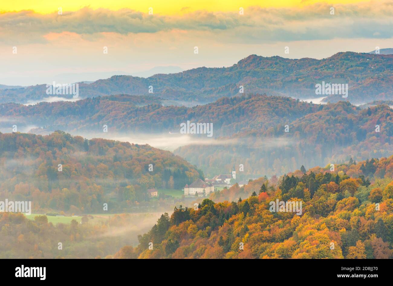 Autumn landscape with South Styria vineyards,known as Austrian Tuscany ...
