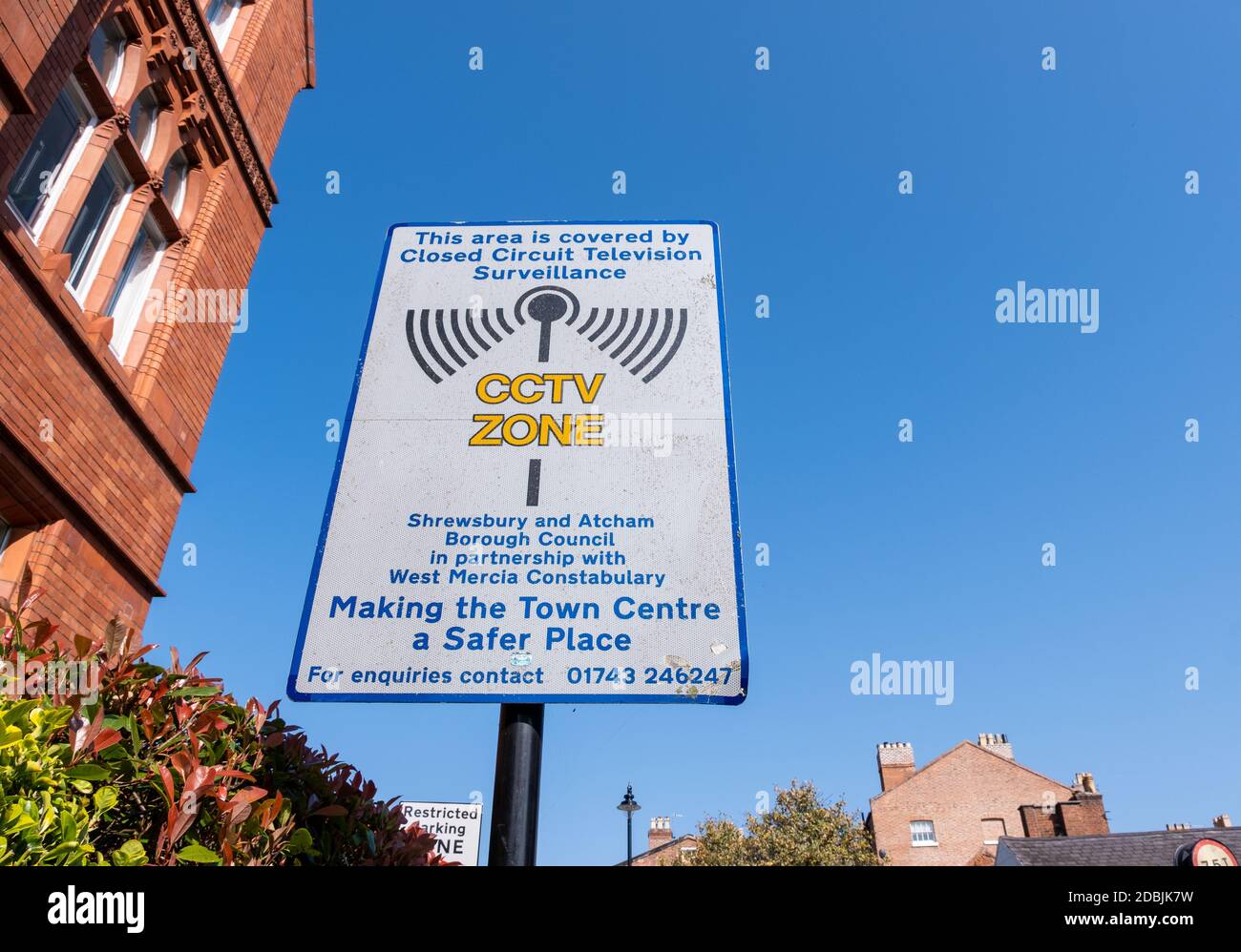 CCTV zone sign in the town centre Shrewsbury in Shropshire September ...