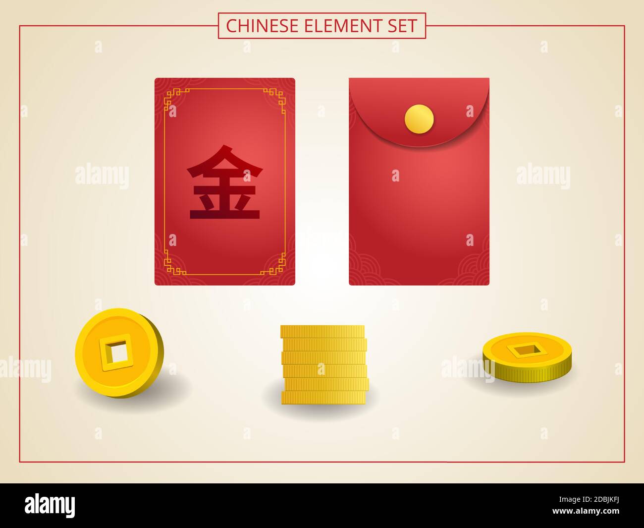 Chinese Angpao red color with golden coins in papercut style. Chinese ...