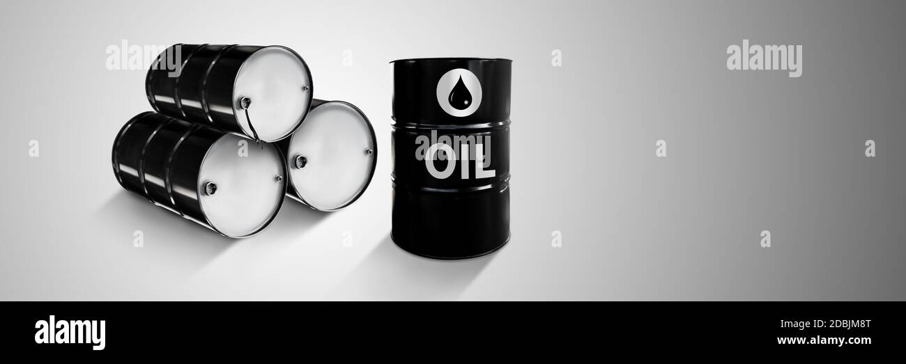 Metal oil barrels. Oil, gas and petroleum industry and manufacturing ...