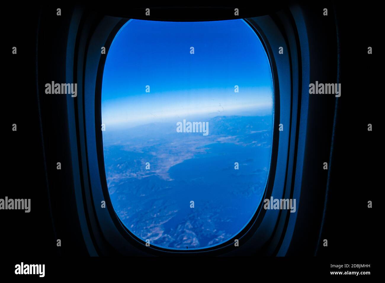 Beijing skyline visible from the window of an airplane. Shooting ...