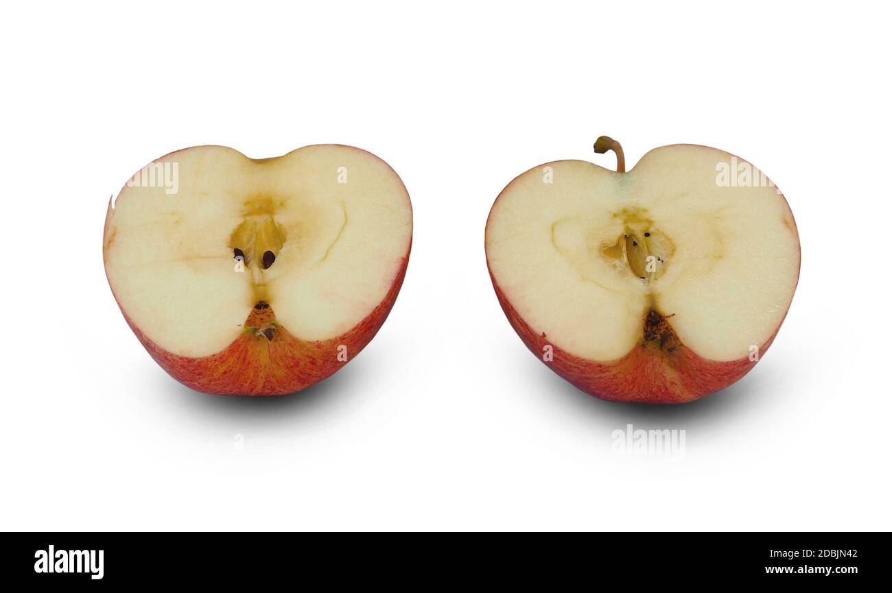 2 halved apples isolated on a white background with clipping path ...