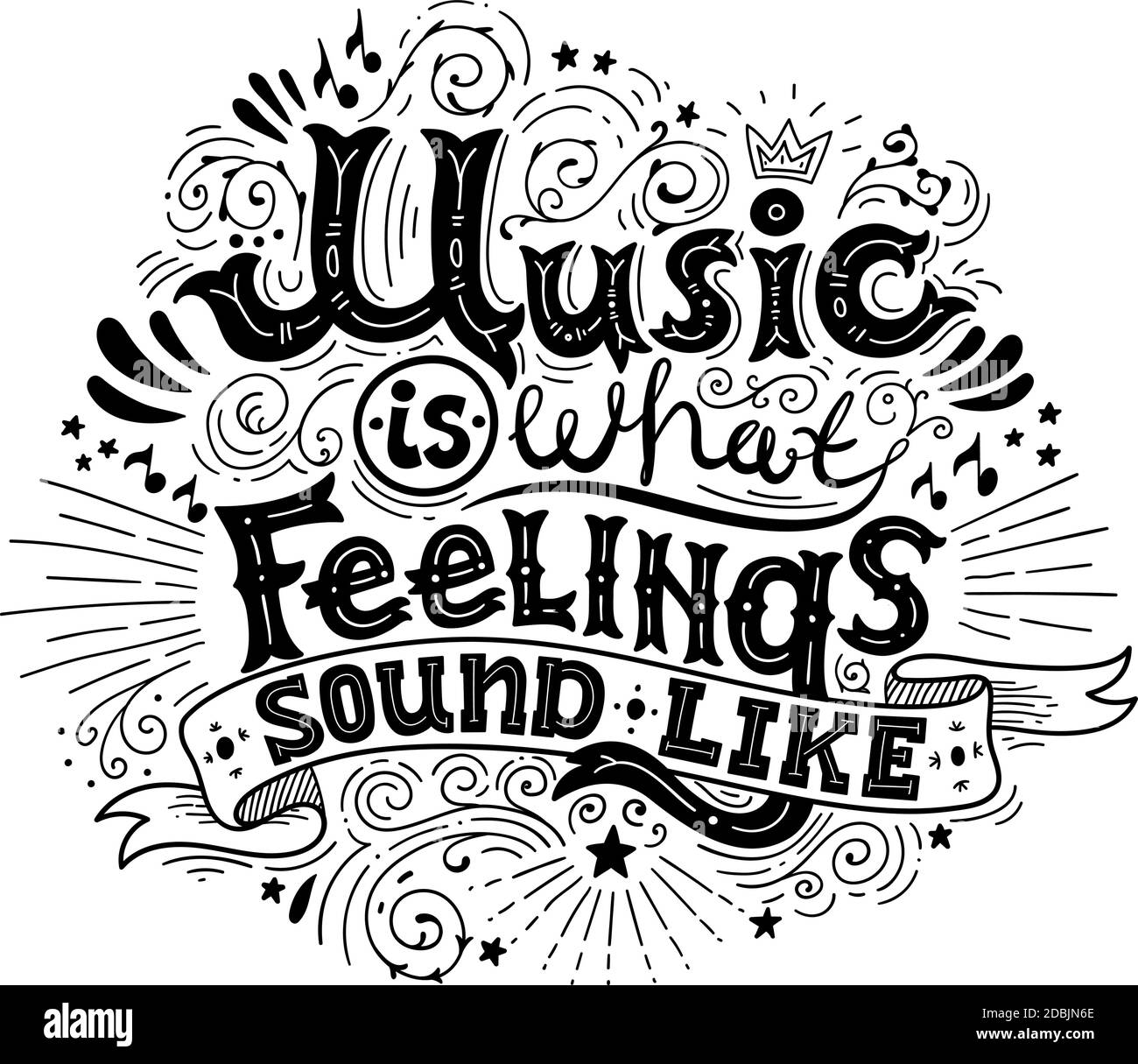 Music is what feelings sound like. Inspirational quote. Hand drawn ...