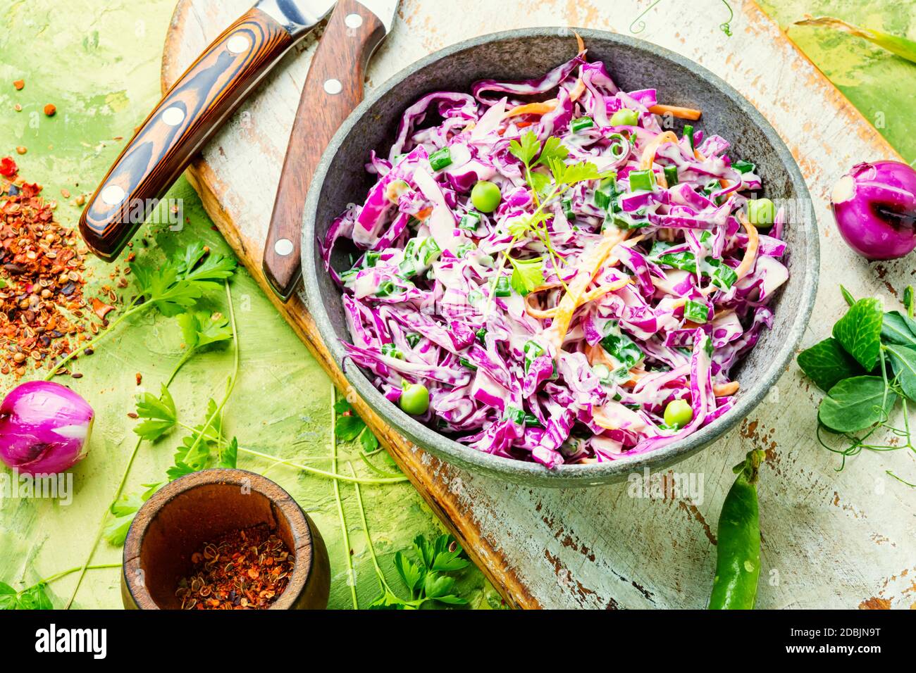 Fresh vegetables salad with purple cabbage.Coleslaw in a bowl Stock ...