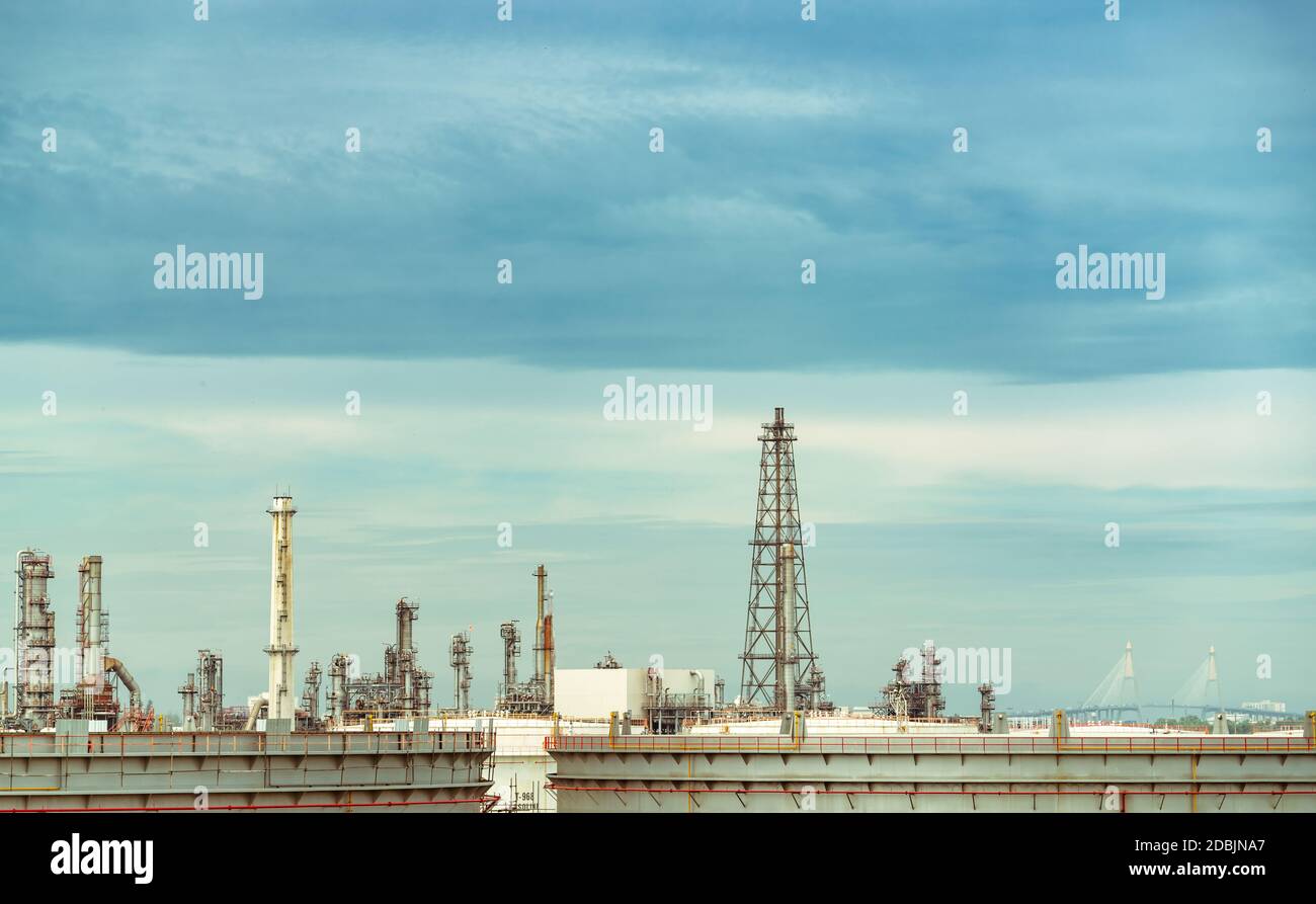 Oil refinery or petroleum refinery plant. Power and energy industry ...