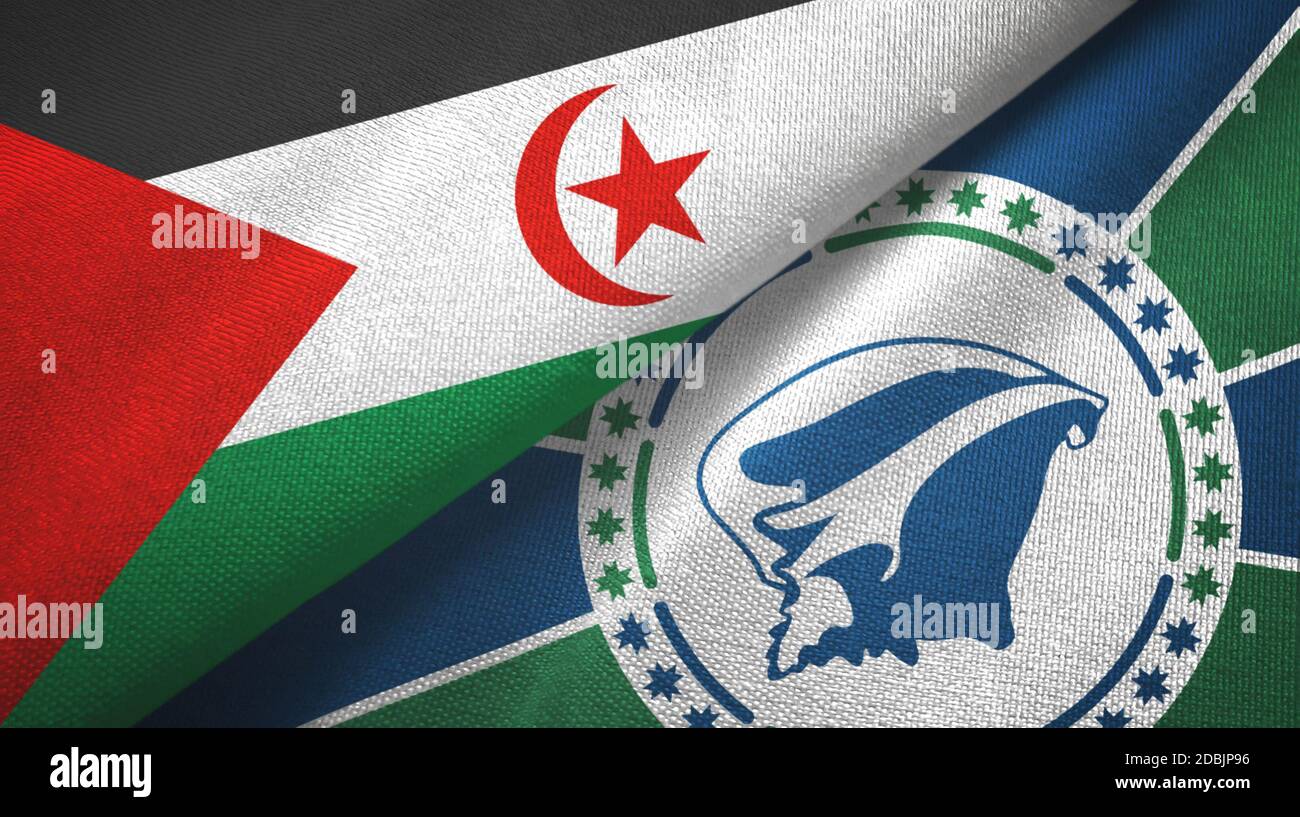 Western Sahara and Martinique two flags textile cloth, fabric texture ...