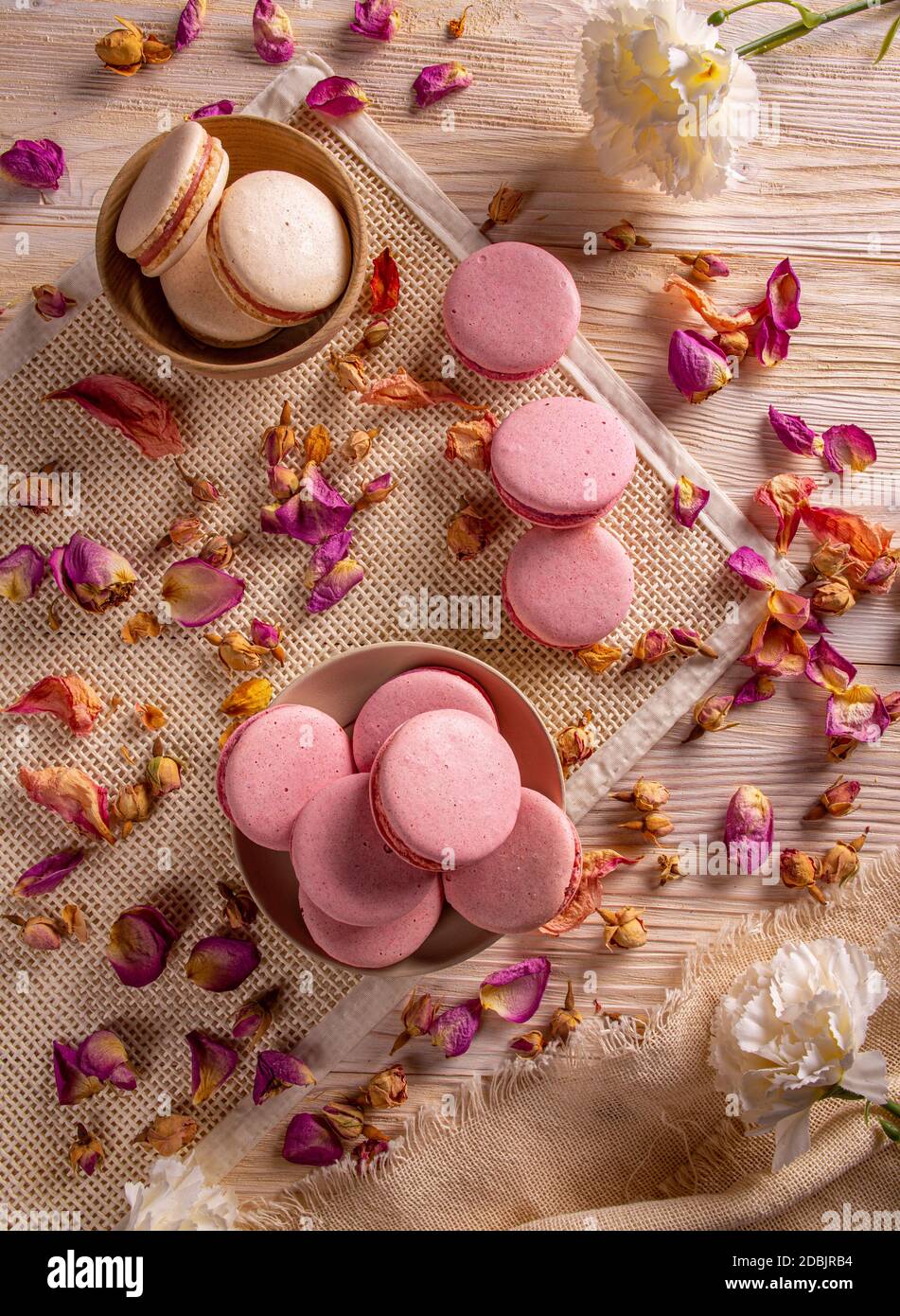 Flat lay of classic French macarons. French sandwich cookies Stock ...