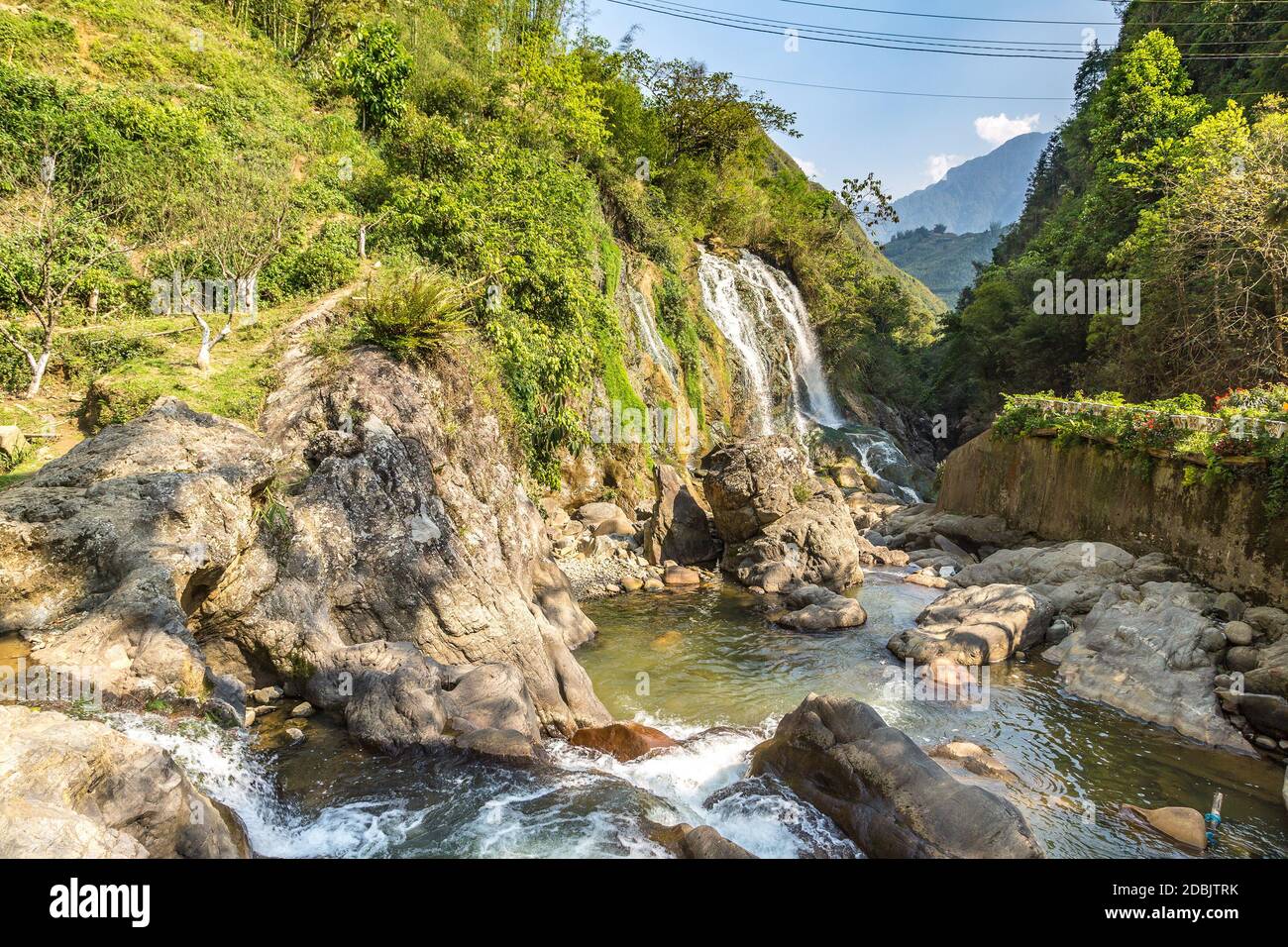 Waterfall in Cat Cat village near Sapa, Lao Cai, Vietnam in a summer ...