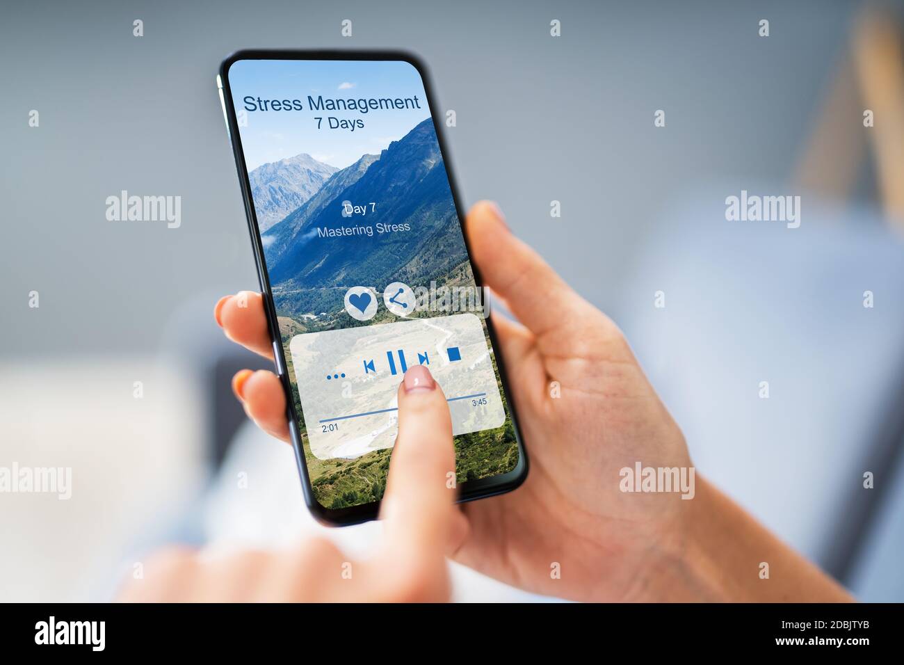 Person Using App For Meditation And Reducing Stress And Anxiety Stock ...