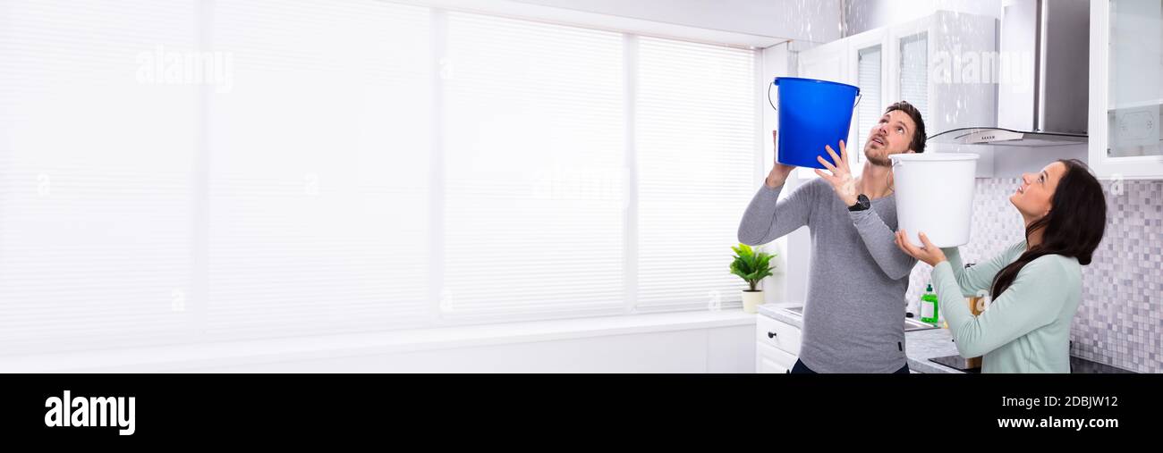 Water Leaking House. Ceiling Flood And Leak Damage Stock Photo - Alamy