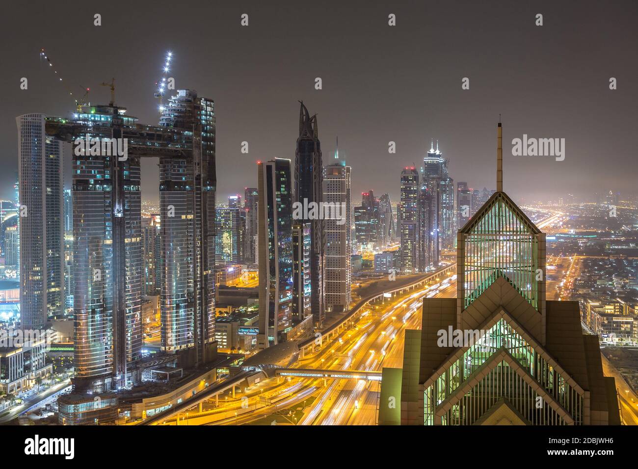 Panorama of downtown Dubai at night, United Arab Emirates Stock Photo ...