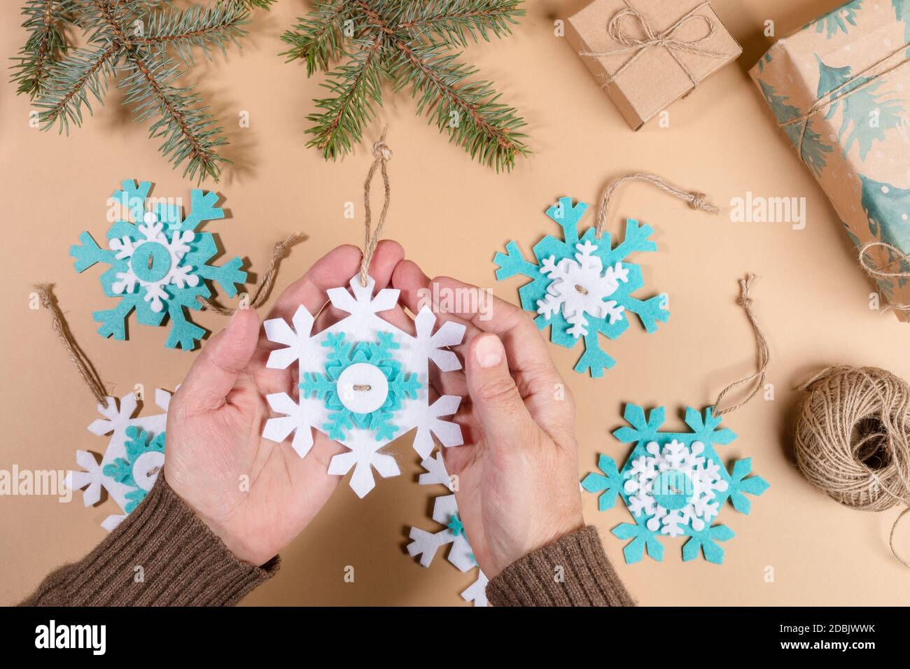 DIY instruction. Step by step tutorial. Making Xmas toy snowflake of ...