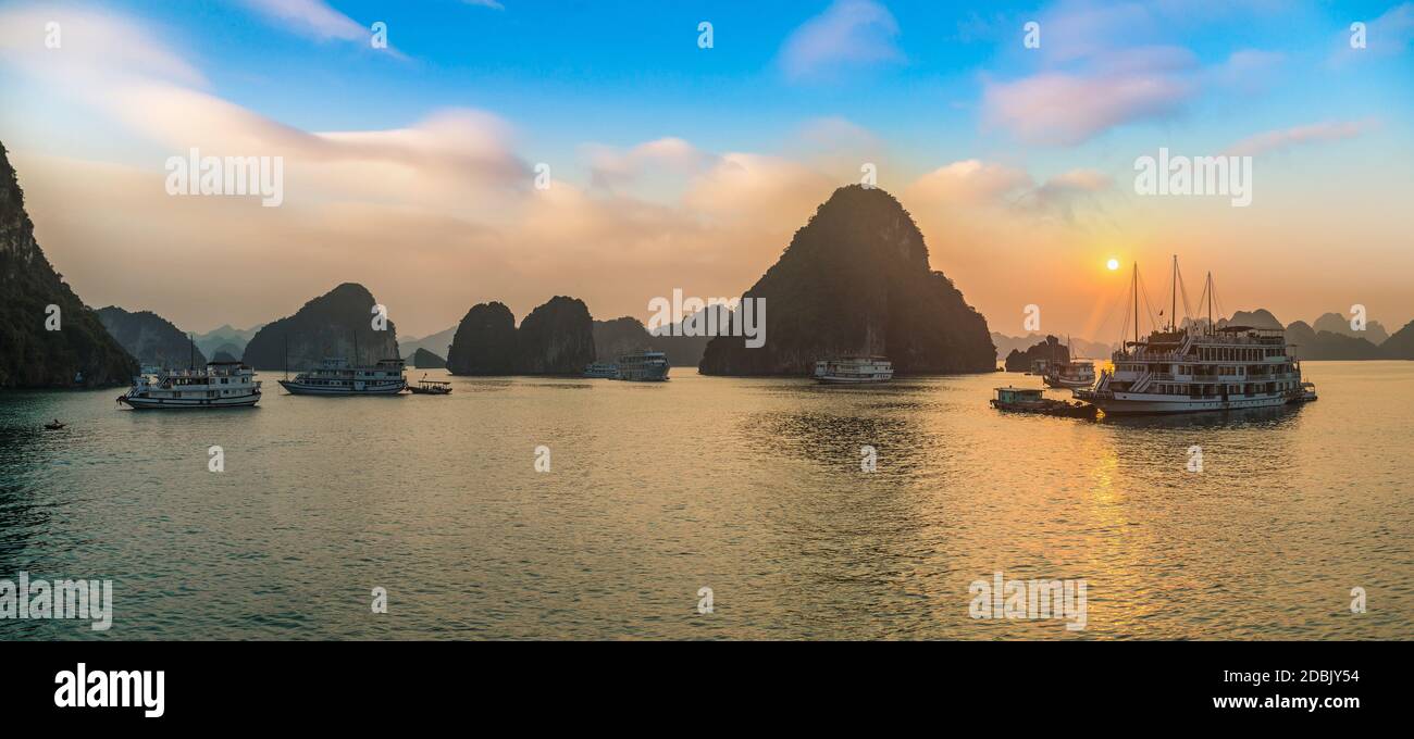 Panorama of Sunset in Halon bay, Vietnam in a summer day Stock Photo ...