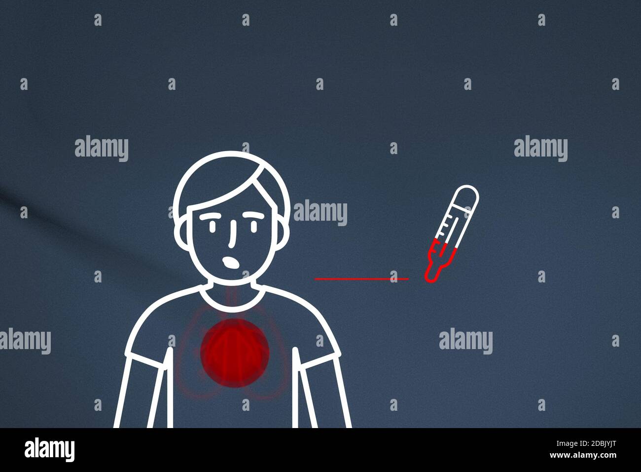 Illustration of a person with pneumonia measures the temperature of the ...
