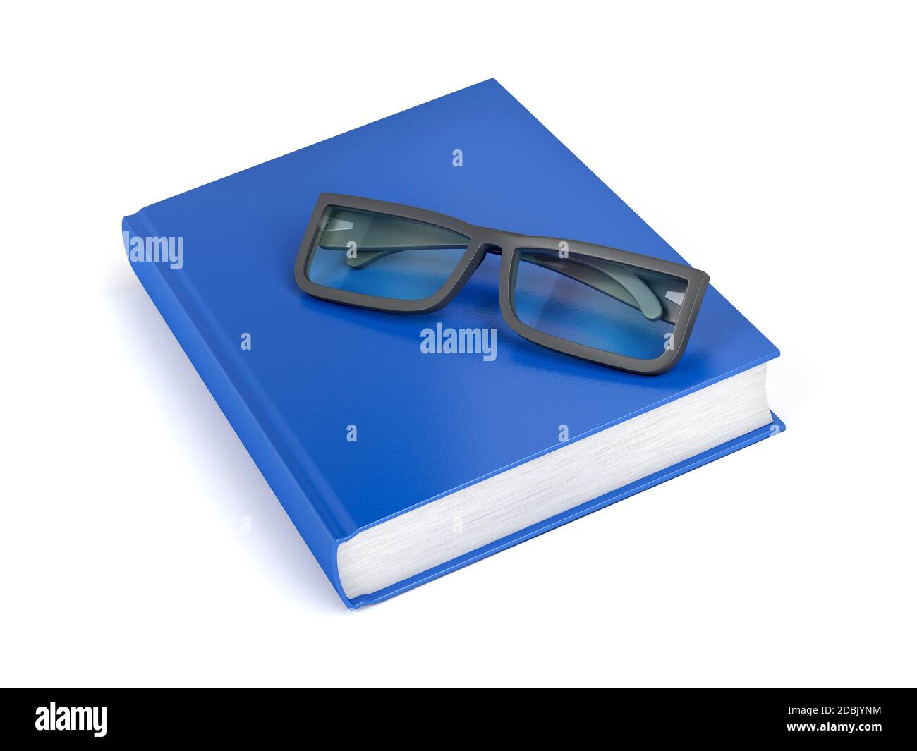 Blue book and glasses on white background Stock Photo - Alamy
