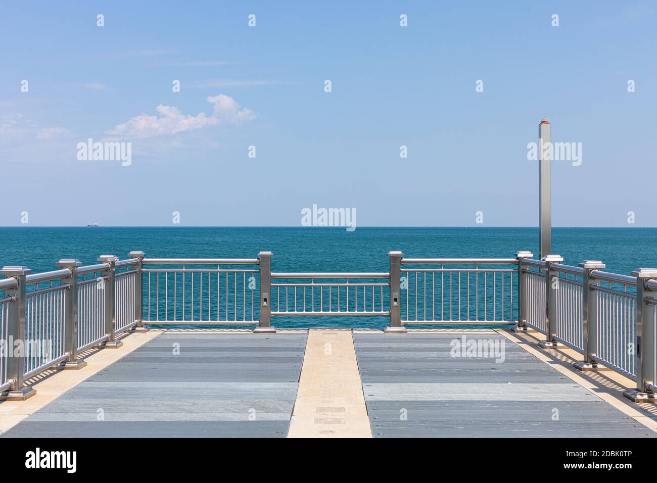 The view of the lake Michigan at the end of a pier in Whiting, Indiana ...