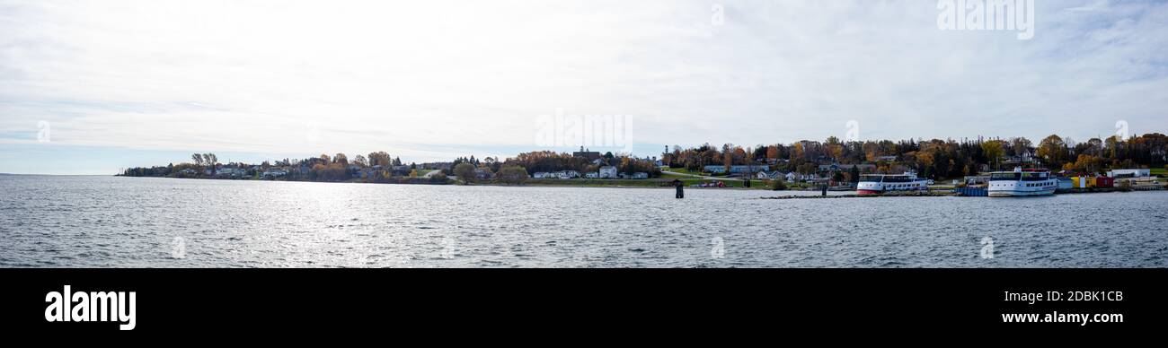 St. Ignace, Michigan, USA, during Autumn, with ferry at dock Stock ...