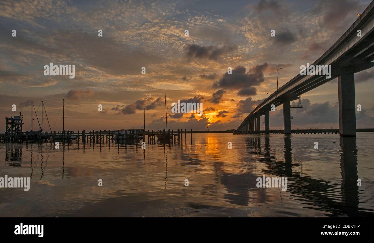John Gorrie Memorial Bridge over Apalachicola Bay at sunset, Florida ...