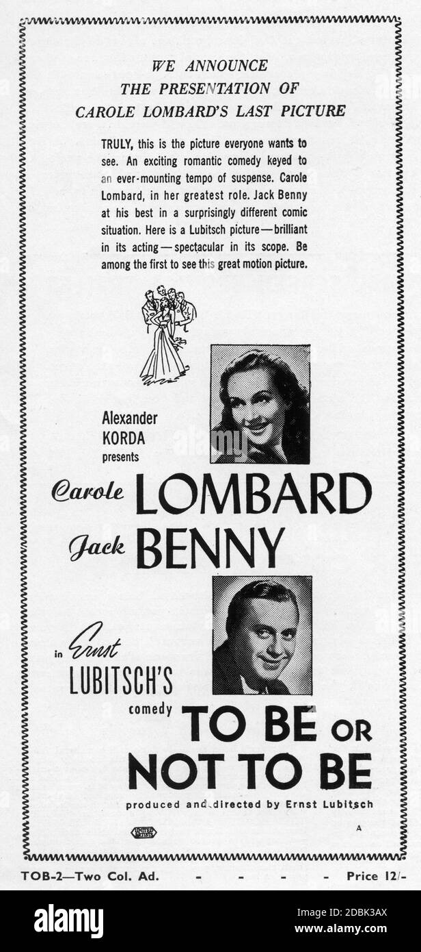CAROLE LOMBARD and JACK BENNY in TO BE OR NOT TO BE 1942 director ERNST ...