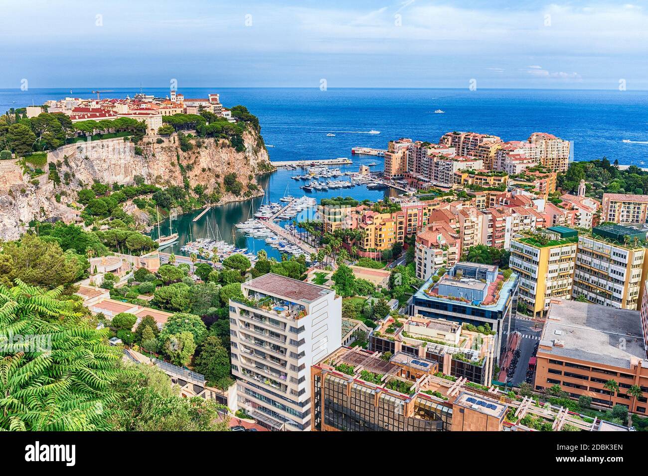 Panoramic view of Monaco City and the port of Fontvieille, Principality ...