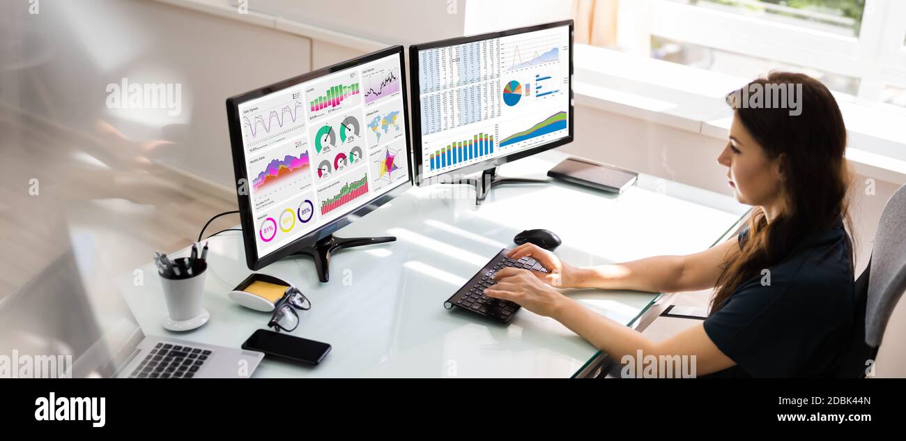 Analyst Women Looking At KPI Data On Computer Screen Stock Photo - Alamy