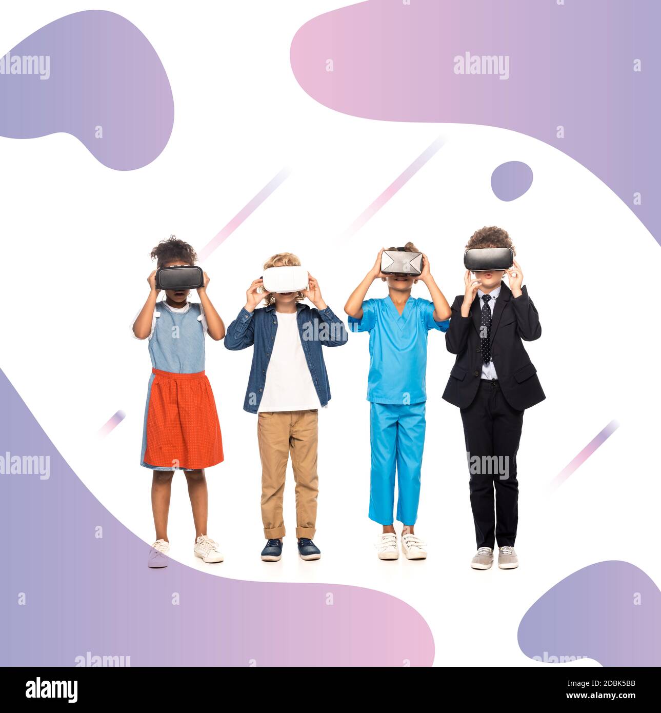 multicultural children dressed in costumes of different professions ...