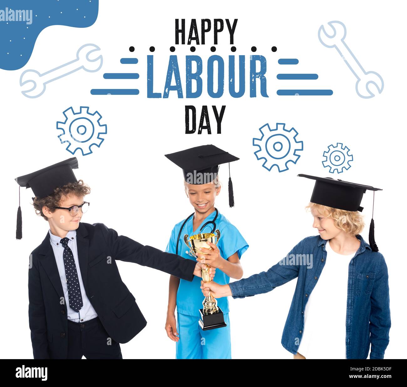 kids in graduation caps dressed in costumes of different professions ...