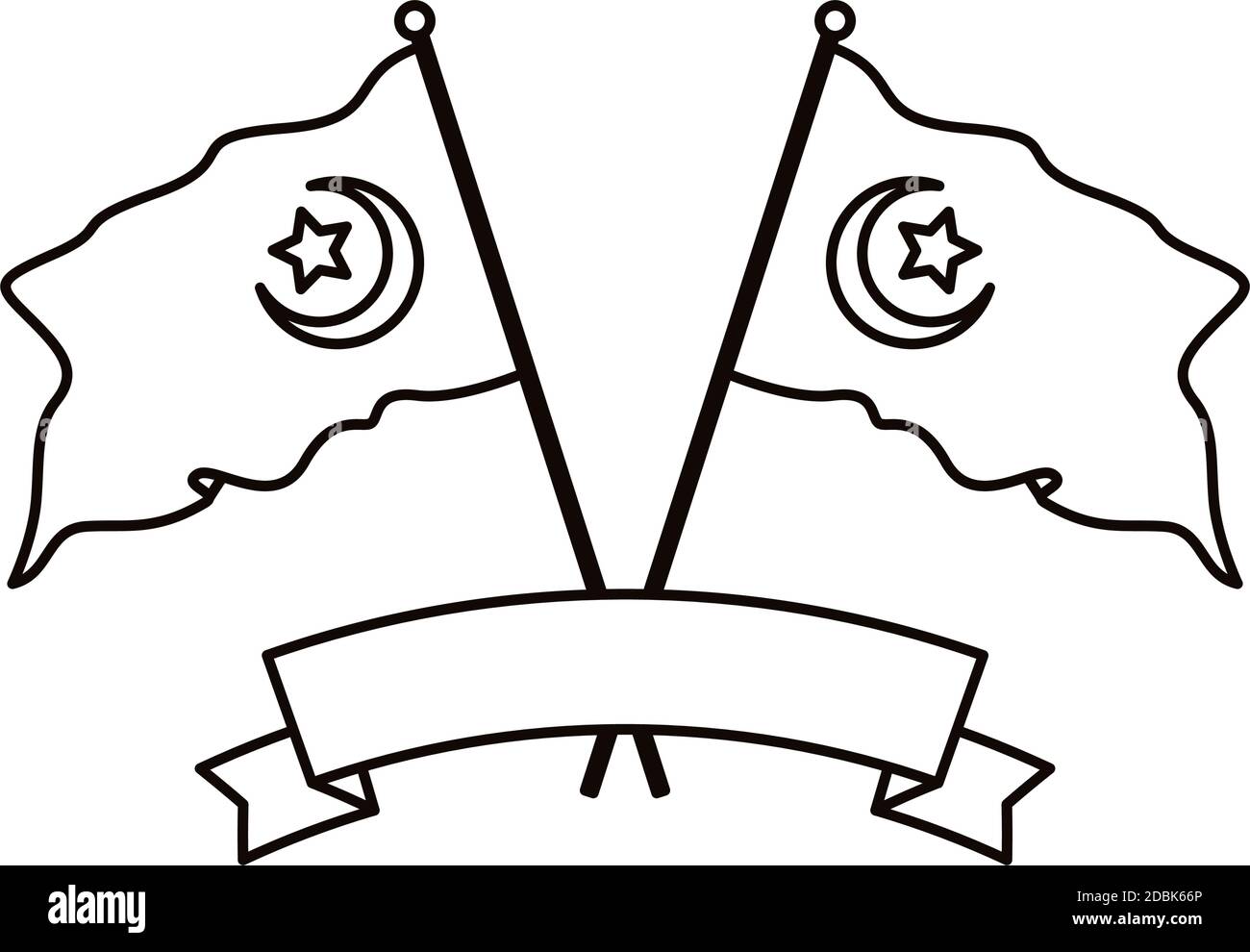 turkey flags crossed with ribbon frame line style vector illustration ...