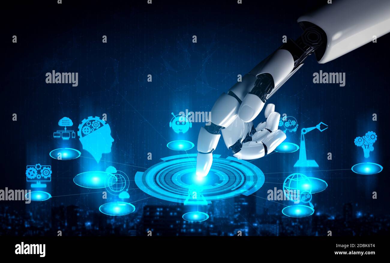 3D rendering artificial intelligence AI research of robot and cyborg ...