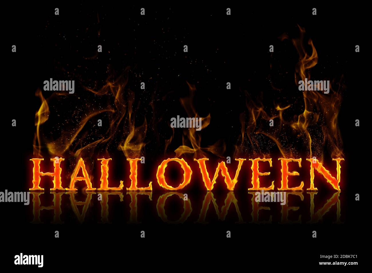 Halloween lettering in english language burning on fire Stock Photo - Alamy