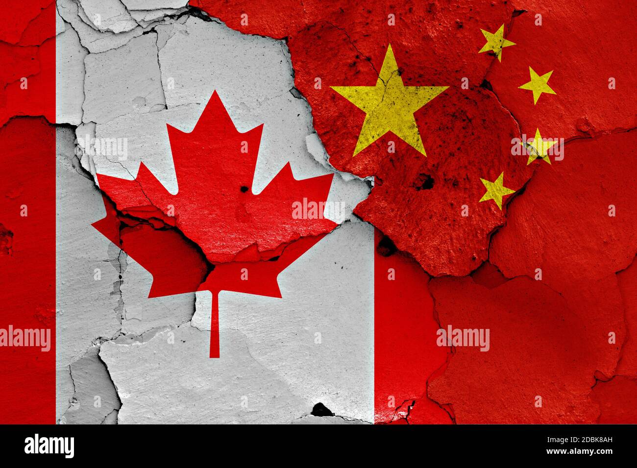flags of Canada and China painted on cracked wall Stock Photo - Alamy