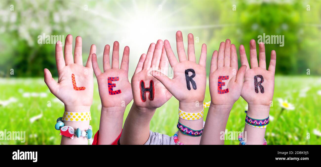 Children Hands Building Colorful German Word Lehrer Means Teacher ...