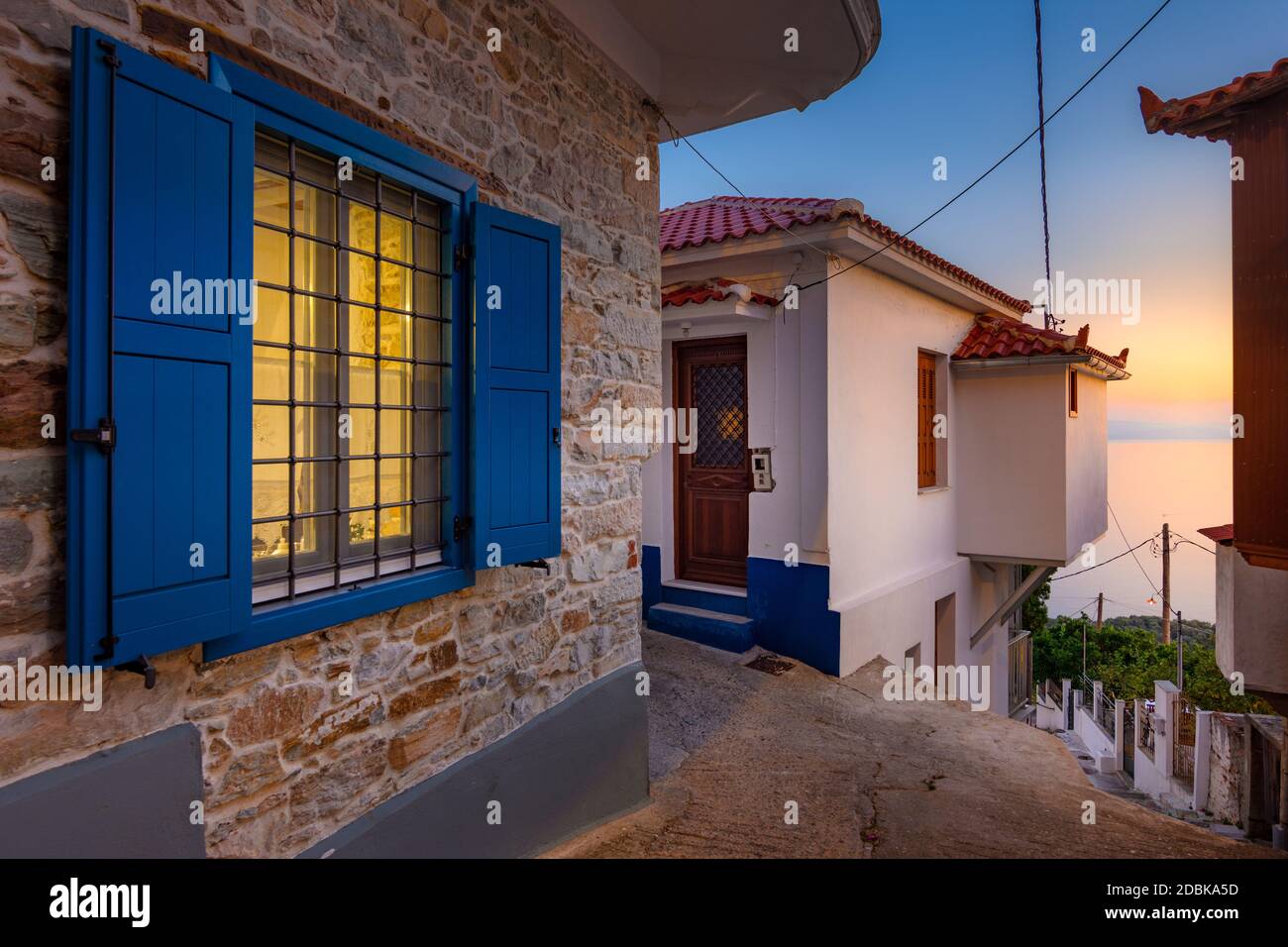 Amazing scenic village of Glossa at sunset, Skopelos, Greece Stock ...