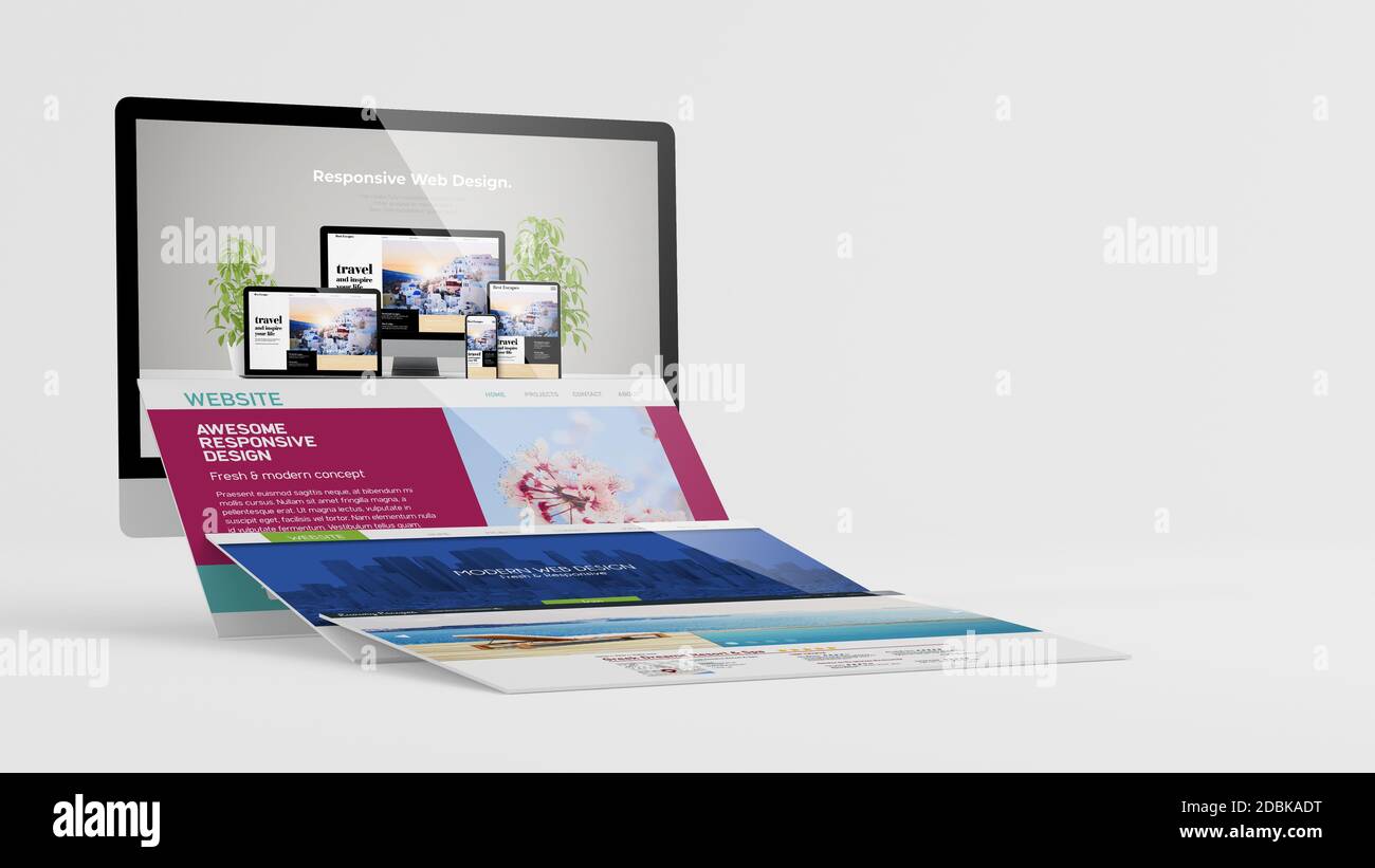 falling screens mock up 3d rendering Stock Photo - Alamy