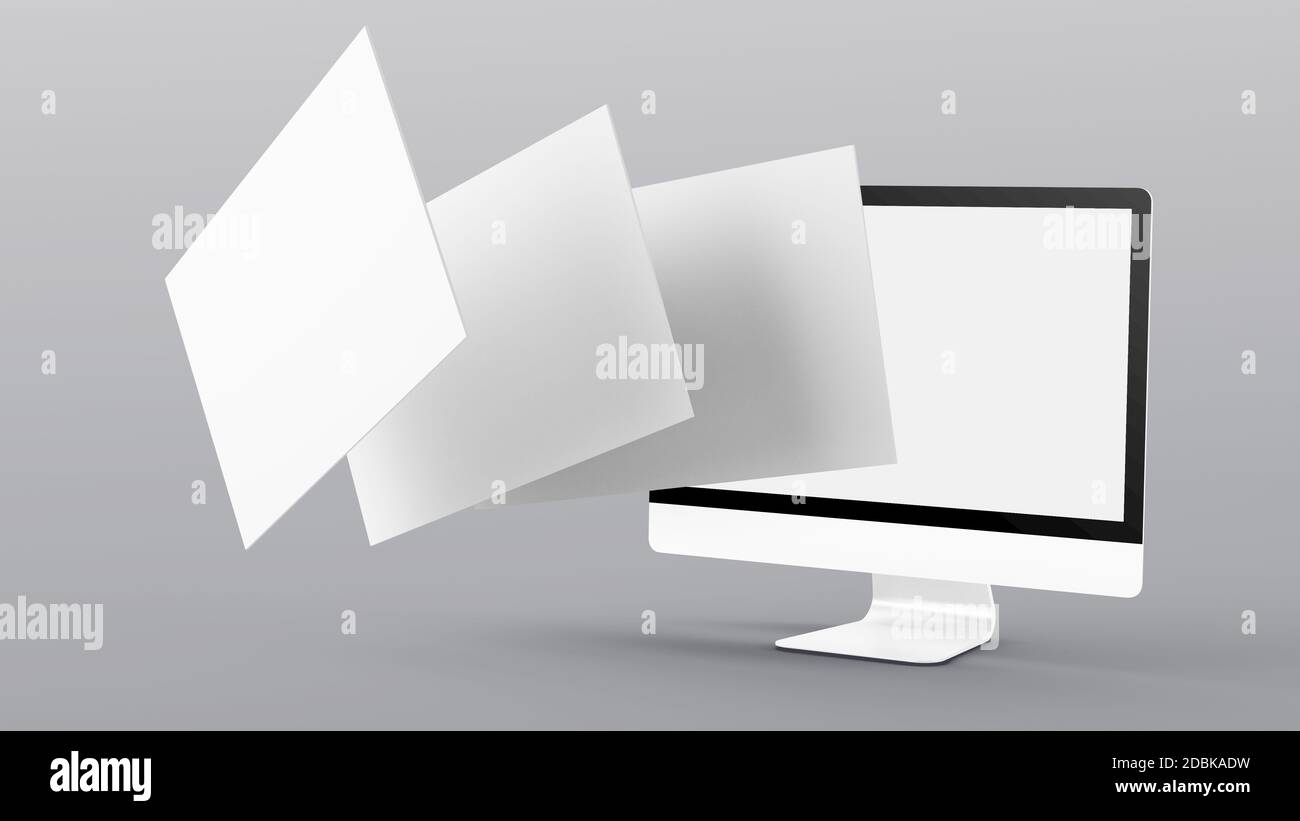Floating screens mock up 3d rendering Stock Photo - Alamy